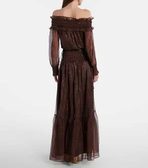 SELF-PORTRAIT Shirred Silk-blend Georgette Maxi Dress