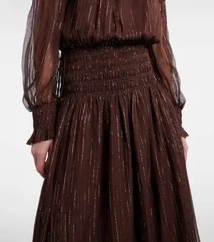 SELF-PORTRAIT Shirred Silk-blend Georgette Maxi Dress