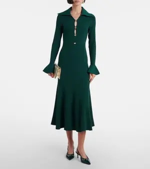 SELF-PORTRAIT Ribbed-knit Midi Dress