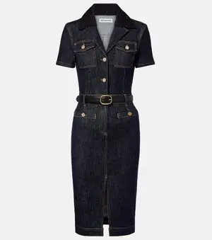 SELF-PORTRAIT Belted Denim Midi Dress