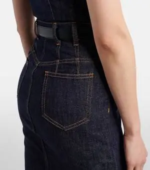 SELF-PORTRAIT Belted Denim Midi Dress