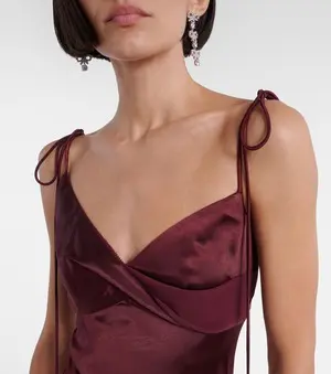 SELF-PORTRAIT Floral-applique Satin Slip Dress - Burgundy