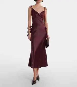 SELF-PORTRAIT Floral-applique Satin Slip Dress - Burgundy
