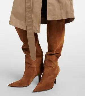 Amina Muaddi Christine 80 Suede Knee-high Boots