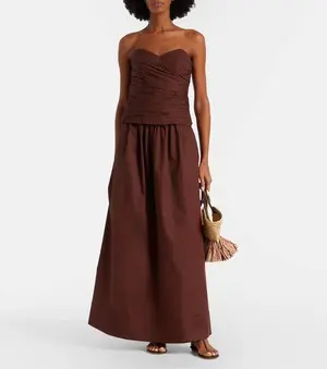 ADRIANA DEGREAS Pleated Cotton Maxi Skirt