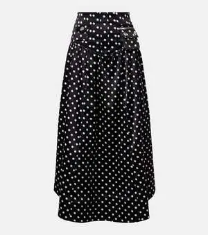 GANNI Polka-dot Satin Maxi Skirt - Black