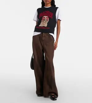 GANNI Printed Wool-blend Vest - Black