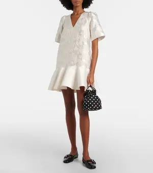 GANNI Floral Satin Cloque Minidress