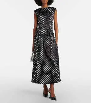 GANNI Polka-dot Satin Corset Top - Black