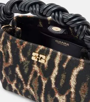 GANNI Bou Mini Leopard-print Cloque Top-handle Bag - Black
