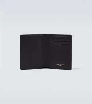 Saint Laurent Tiny Cassandre Leather Bi-fold Wallet - Blue