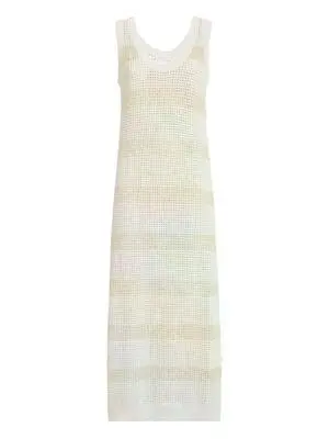 Brunello Cucinelli Midi Striped Sleeveless Dress - Neutrals