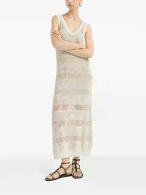 Brunello Cucinelli Midi Striped Sleeveless Dress - Neutrals