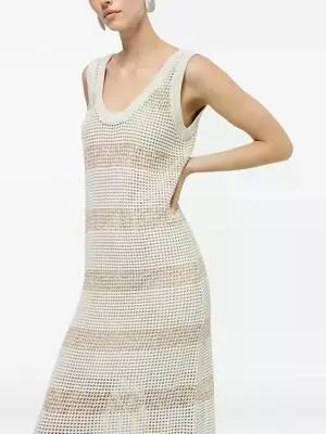 Brunello Cucinelli Midi Striped Sleeveless Dress - Neutrals