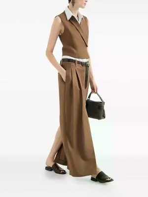 Brunello Cucinelli Linen Midi Skirt With Monili Detail - Brown