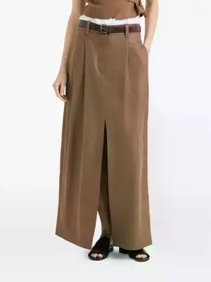 Brunello Cucinelli Linen Midi Skirt With Monili Detail - Brown