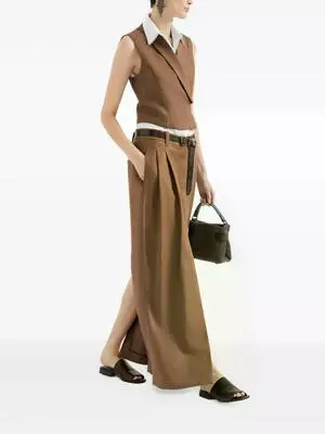 Brunello Cucinelli Linen Midi Skirt With Monili Detail