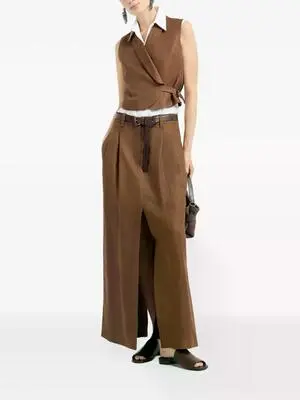 Brunello Cucinelli Linen Midi Skirt With Monili Detail