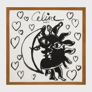 Celine Square Scarf In Silk Twill - White/black/camel