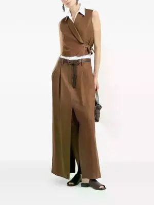 Brunello Cucinelli Diagonal Buckle Linen Gilet - Brown