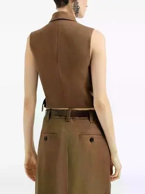 Brunello Cucinelli Diagonal Buckle Linen Gilet - Brown