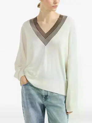 Brunello Cucinelli Striped V-neck Sweater