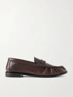 Saint Laurent Monogram Logo Appliquéd Leather Loafers - Brown