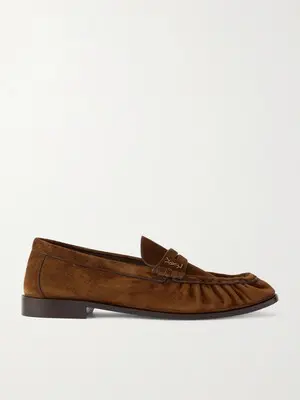 Saint Laurent Le Loafer Monogram Suede Penny Loafers - Brown