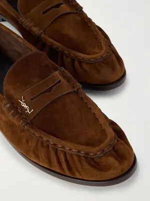Saint Laurent Le Loafer Monogram Suede Penny Loafers - Brown