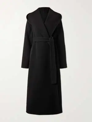Alaïa Hooded Belted Wool Coat - Black