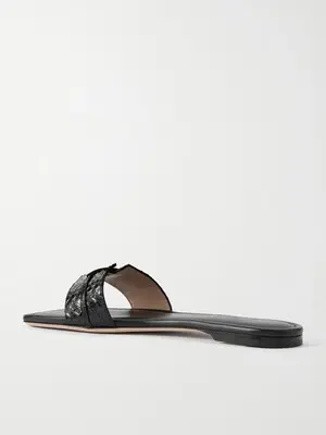 TOM FORD Embellished Snake-effect Leather Slides