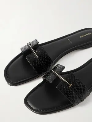 TOM FORD Embellished Snake-effect Leather Slides