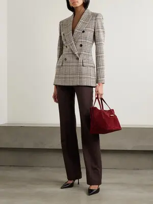 Max Mara Houndstooth Wool And Cotton-blend Double-breasted Blazer - Brown