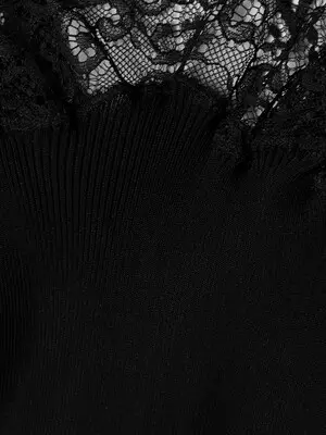 Saint Laurent Scalloped Lace-trimmed Ribbed Silk-jersey Tank - Black