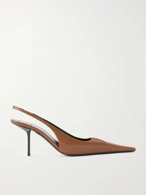 Saint Laurent Babylone Logo-embellished Leather Slingback Pumps - Brown