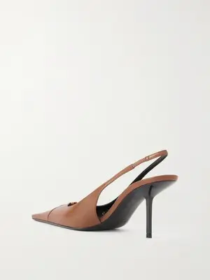 Saint Laurent Babylone Logo-embellished Leather Slingback Pumps - Brown