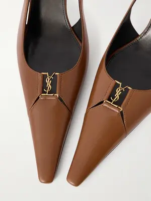 Saint Laurent Babylone Logo-embellished Leather Slingback Pumps - Brown