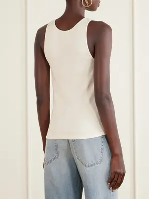 Saint Laurent Cassandre Embroidered Ribbed Tank - Neutrals