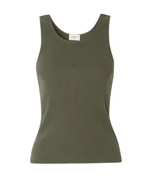 Saint Laurent Cassandre Embroidered Ribbed Tank - Green