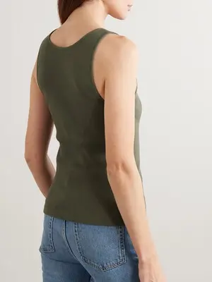 Saint Laurent Cassandre Embroidered Ribbed Tank - Green