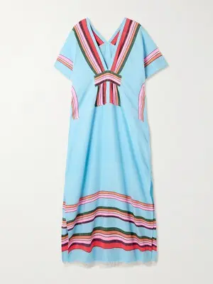 LEMLEM Gasira Frayed Striped Cotton-blend Maxi Kaftab - Blue