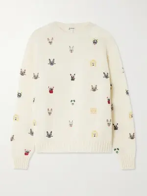 Loewe Louis Wain Embroidered Wool-blend Sweater - Cream