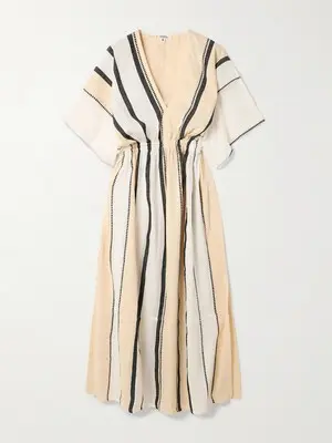 LEMLEM Leila Striped Cotton Midi Dress - Cream