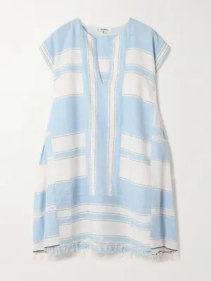 LEMLEM Elina Fringed Striped Cotton-blend Kaftan - Blue