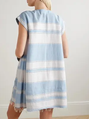 LEMLEM Elina Fringed Striped Cotton-blend Kaftan - Blue