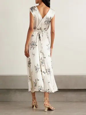 DÔEN Tahlia Floral-print Silk-charmeuse Midi Dress With Lace Trim - White