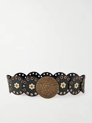 Etro Studded Eyelet-embellished Debossed Leather Belt - Black