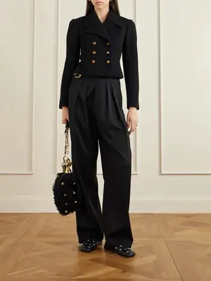 Chloé Studded Textured Leather Slip-ons - Black