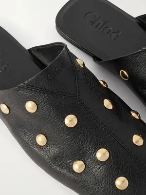 Chloé Studded Textured Leather Slip-ons - Black