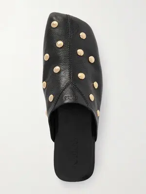 Chloé Studded Textured Leather Slip-ons - Black